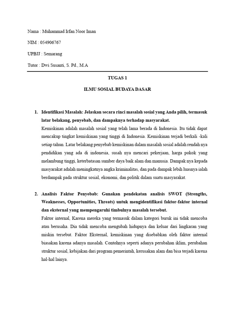 Tugas 1 Ilmu Sosial Budaya Dasar | PDF