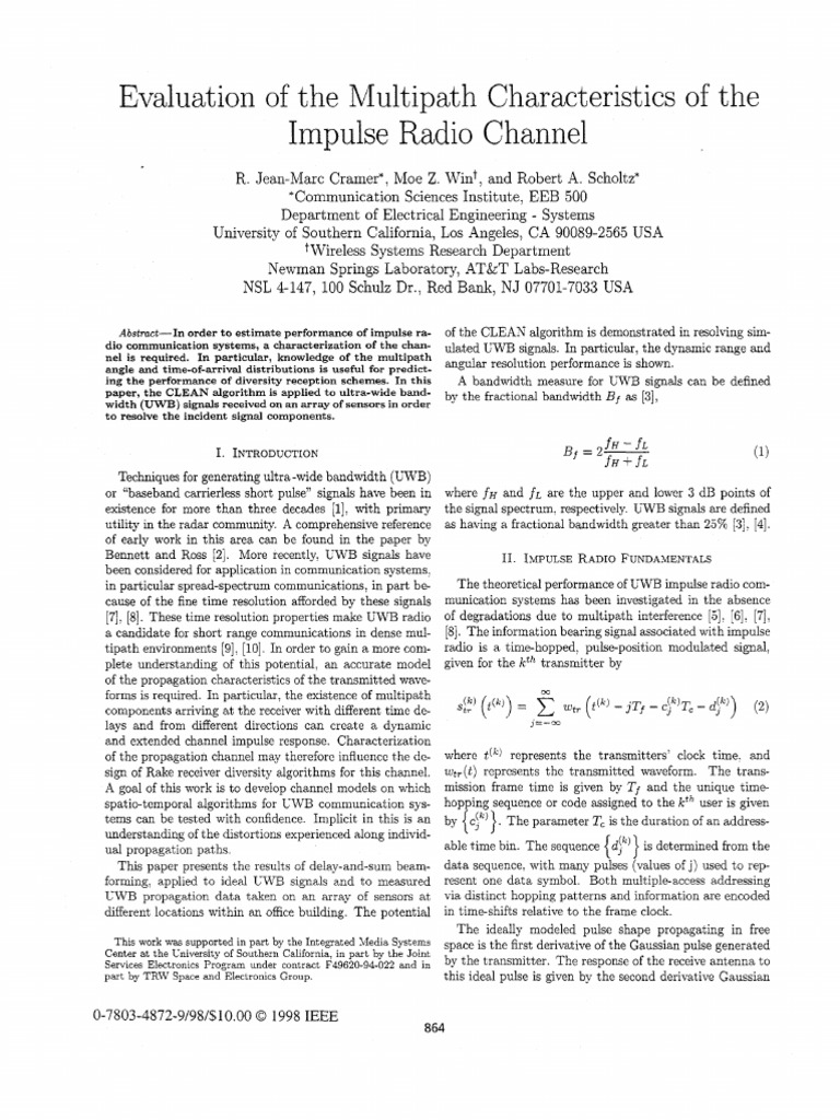 Evaluation of The Multipath Characteristics of The Impulse Radio | PDF ...