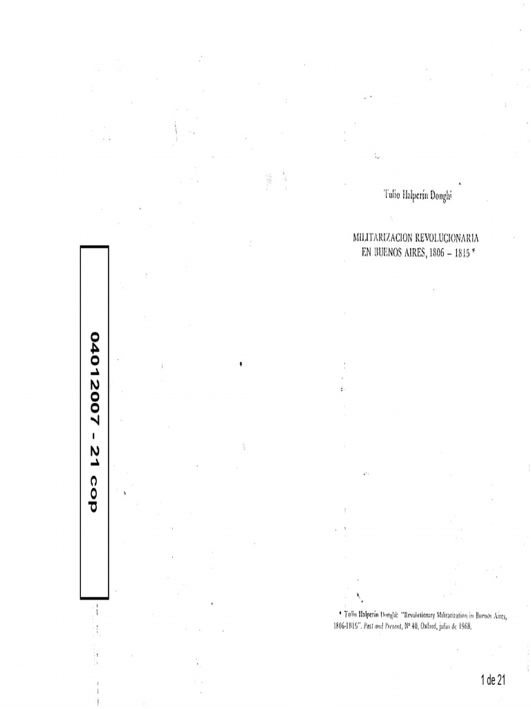 HALPERIN DONGHI - Militarización Revolucionaria en Buenos Aires, 1806-1815 | PDF