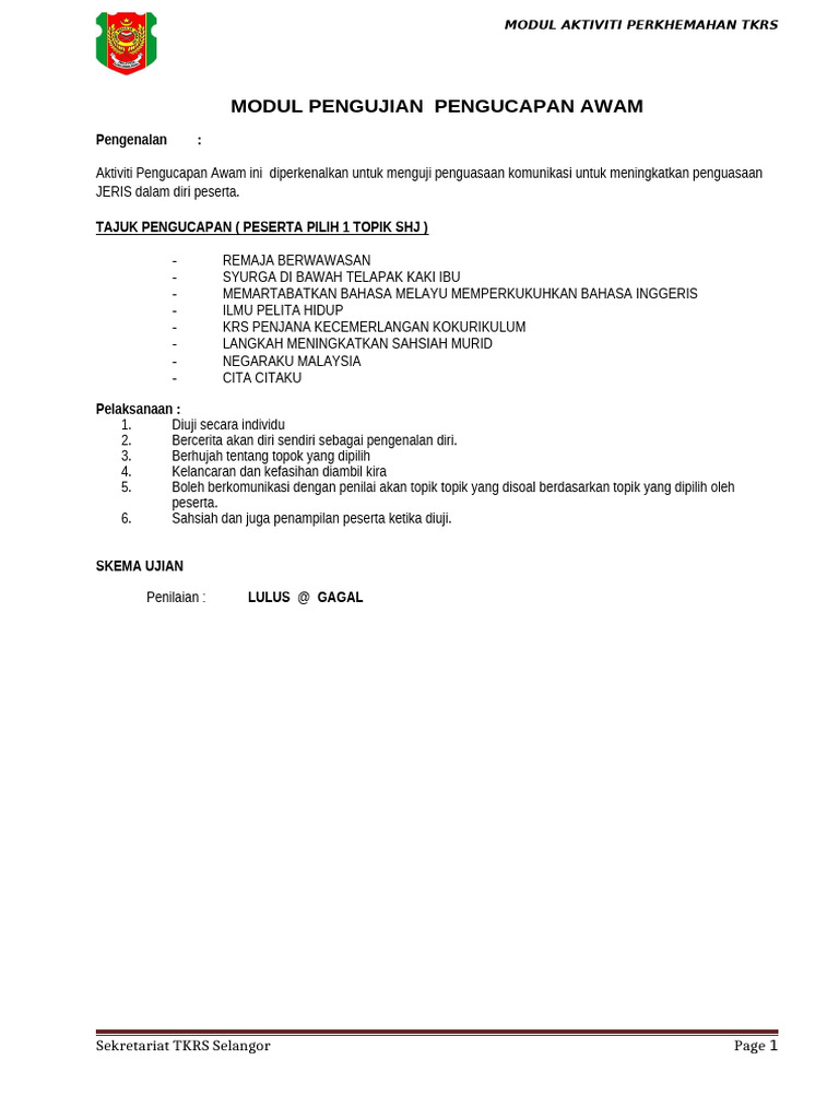 Aktiviti Pengucapan Awam TKRS | PDF