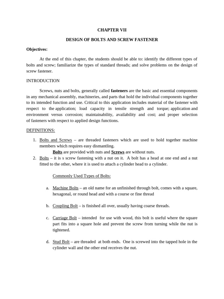 1 Bolt and Screw Students | PDF | Screw | Nut (Hardware)