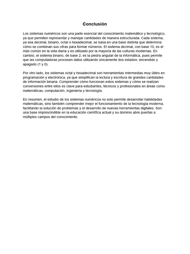 Conclusión sobre Sistemas Numéricos | PDF
