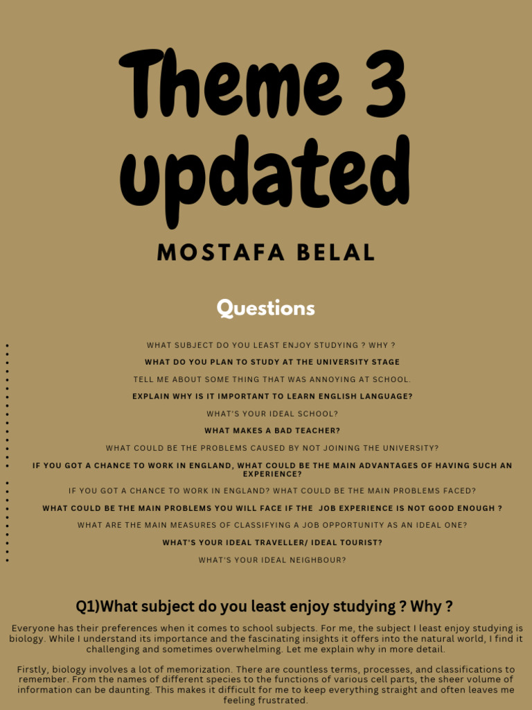Mostafa Belal Theme 3 Updated | PDF | Cost Of Living | Teachers