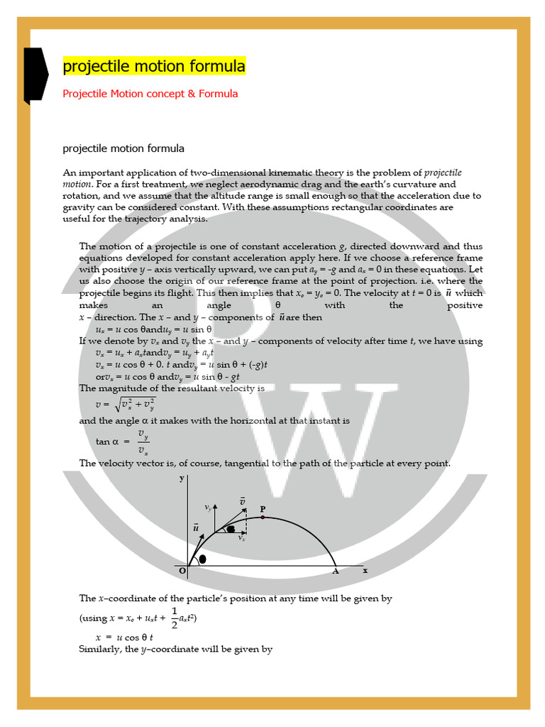 Formula Projectile Motion Concept & | PDF | Acceleration | Space
