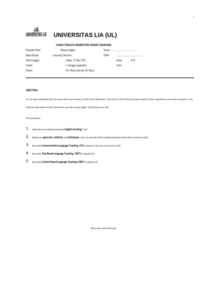 UTS Learning Theories - May 25 | PDF