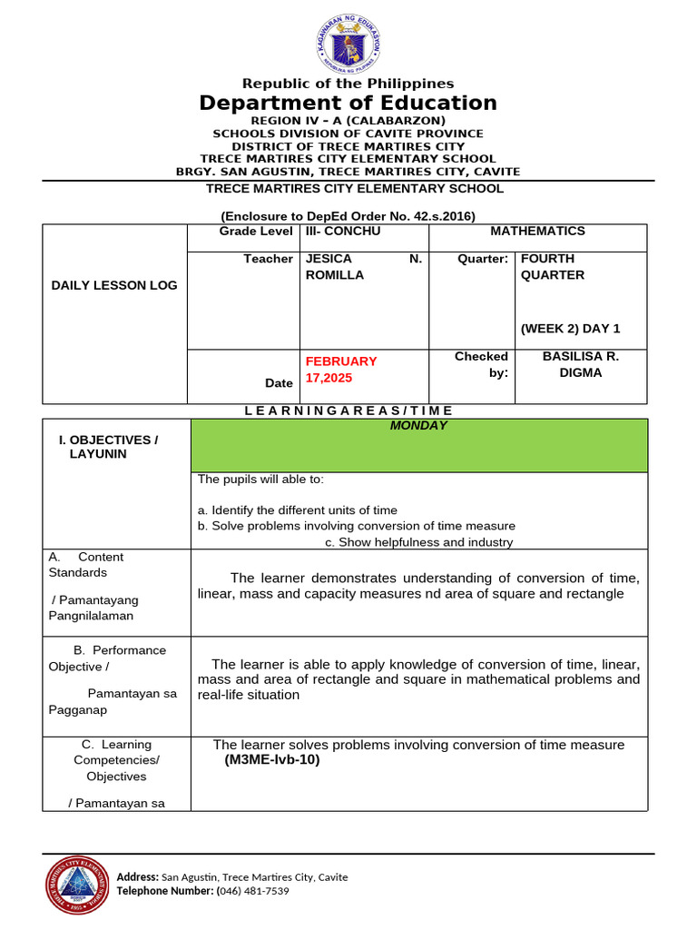 Math DLL Q4 Week 2 Day 1 | PDF