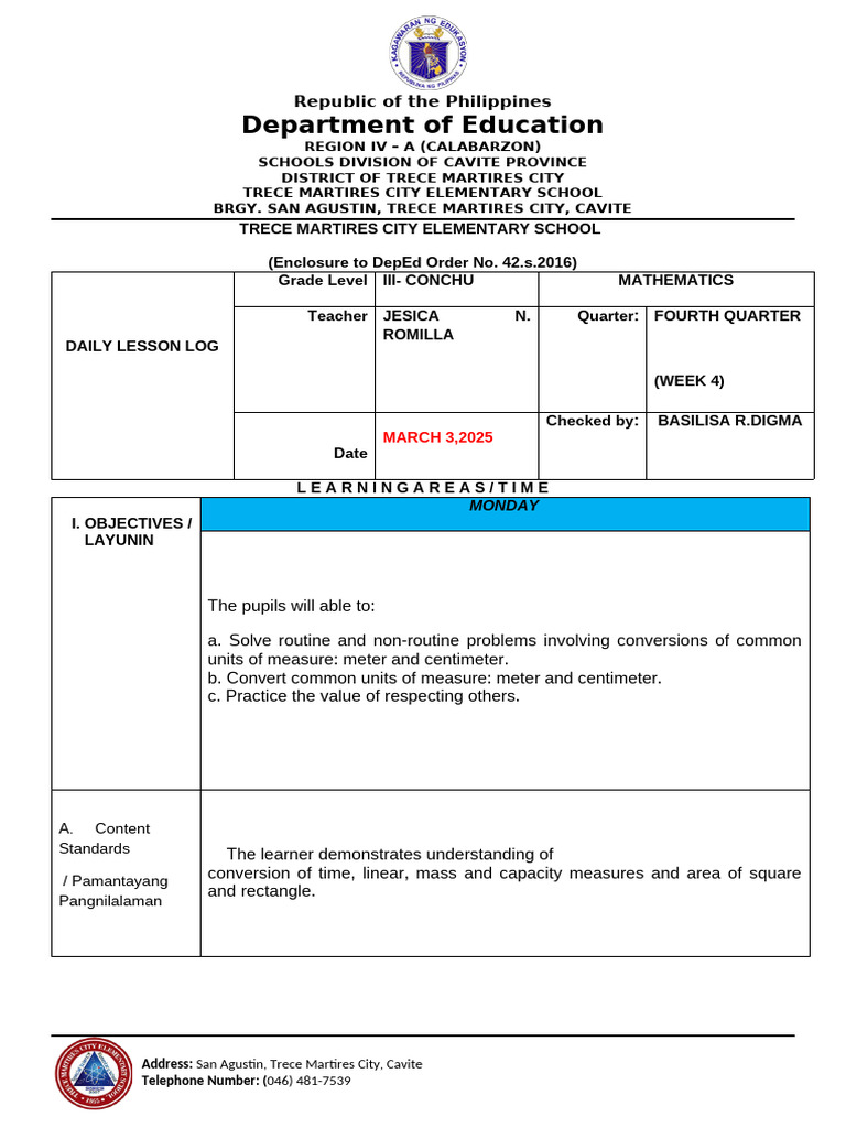 Math DLL Q4 Week 4 Day 1 | PDF