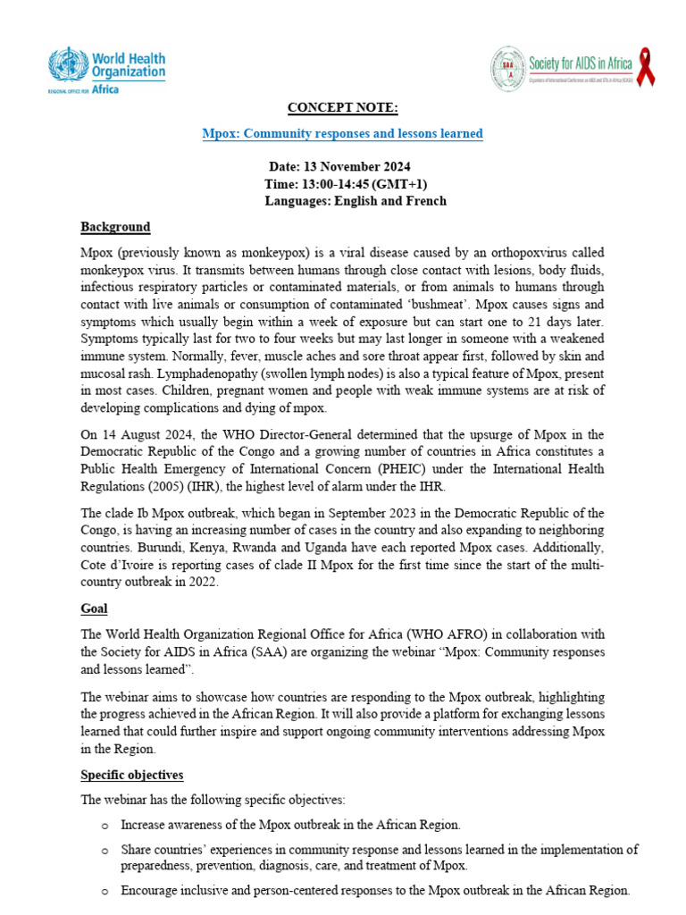 Concept Note - MPOX Webinar - 11.10.24 | PDF | Animal Diseases ...