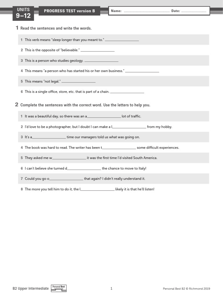 PB AmE B2 Term Test U9 U12 Version B | PDF | Sleep | Apple Inc.