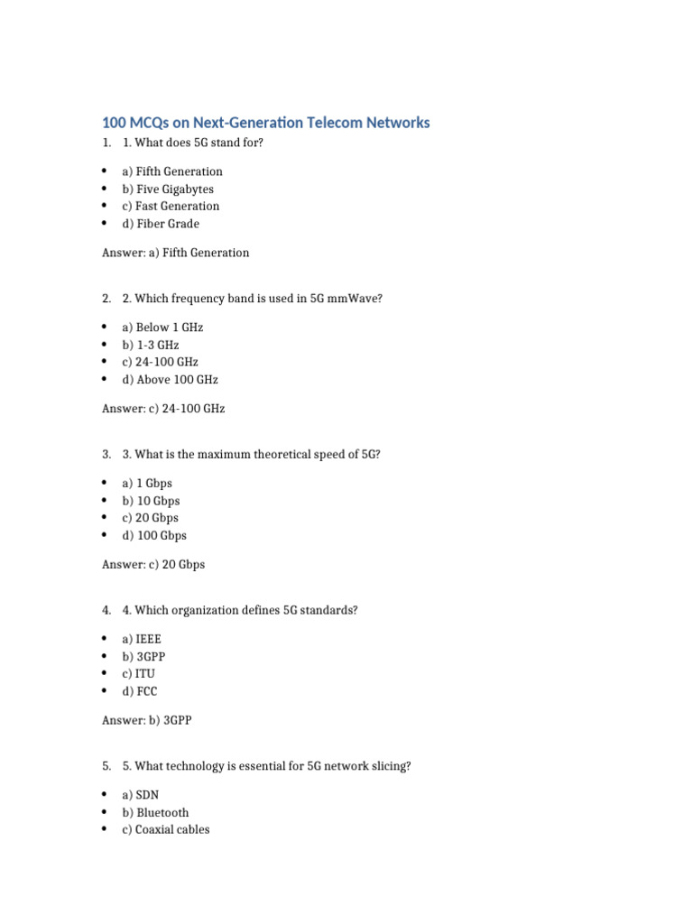 100 MCQs on 5G Technology | PDF