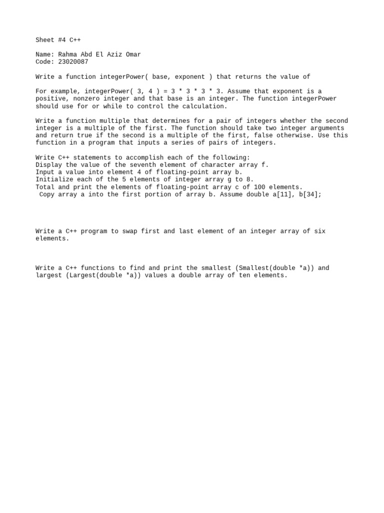 C++ Sheet 4 BNU (5) Solution | PDF