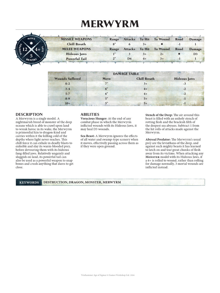Warhammer Age of Sigmar - Warscroll Merwyrm | PDF