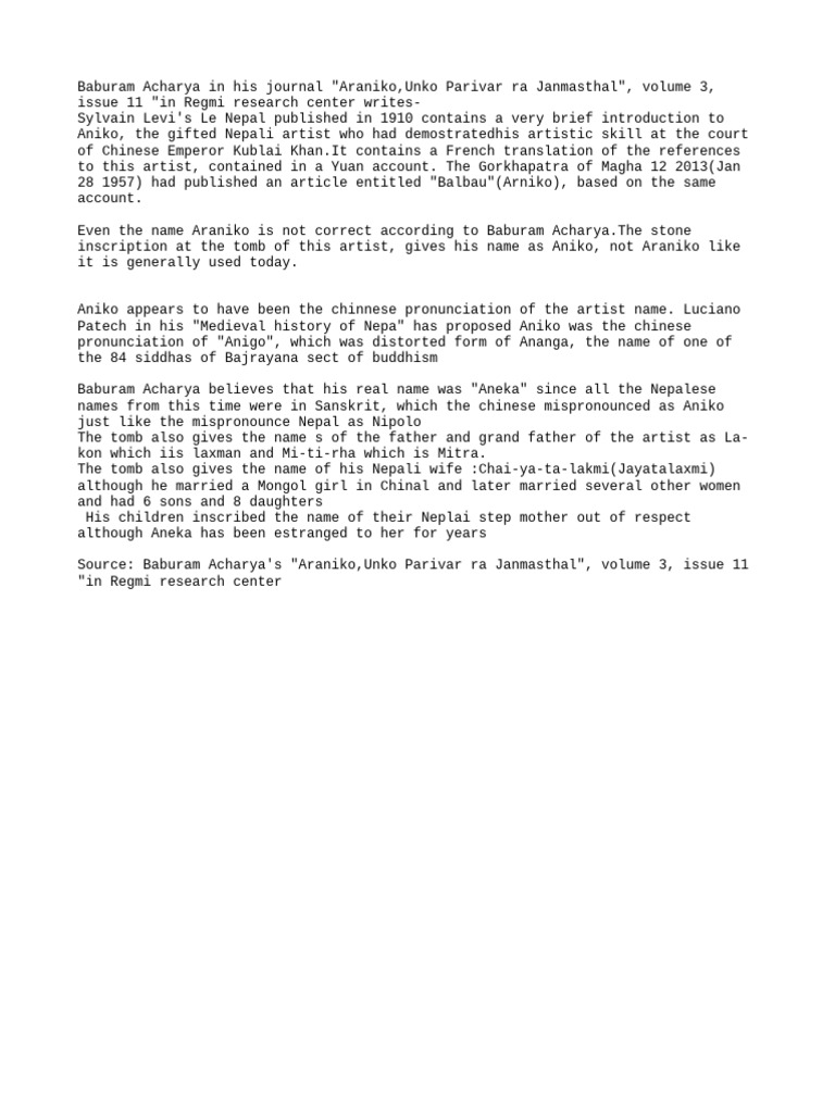 Aniko: The Real Name of Araniko | PDF