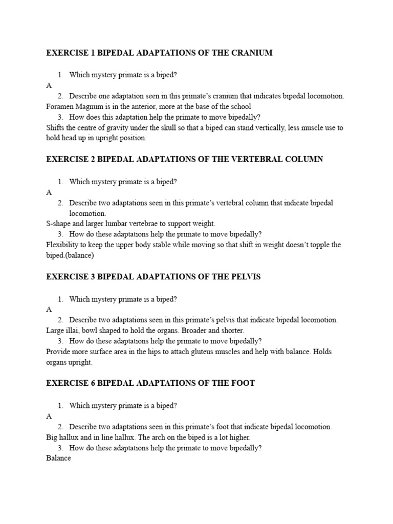 Bipedal Adaptations in Primate Anatomy | PDF