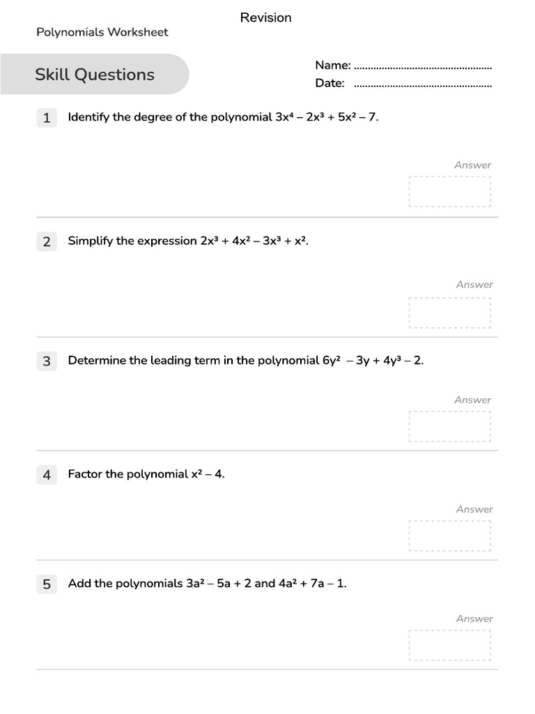 Polynomials Revision Packet | PDF