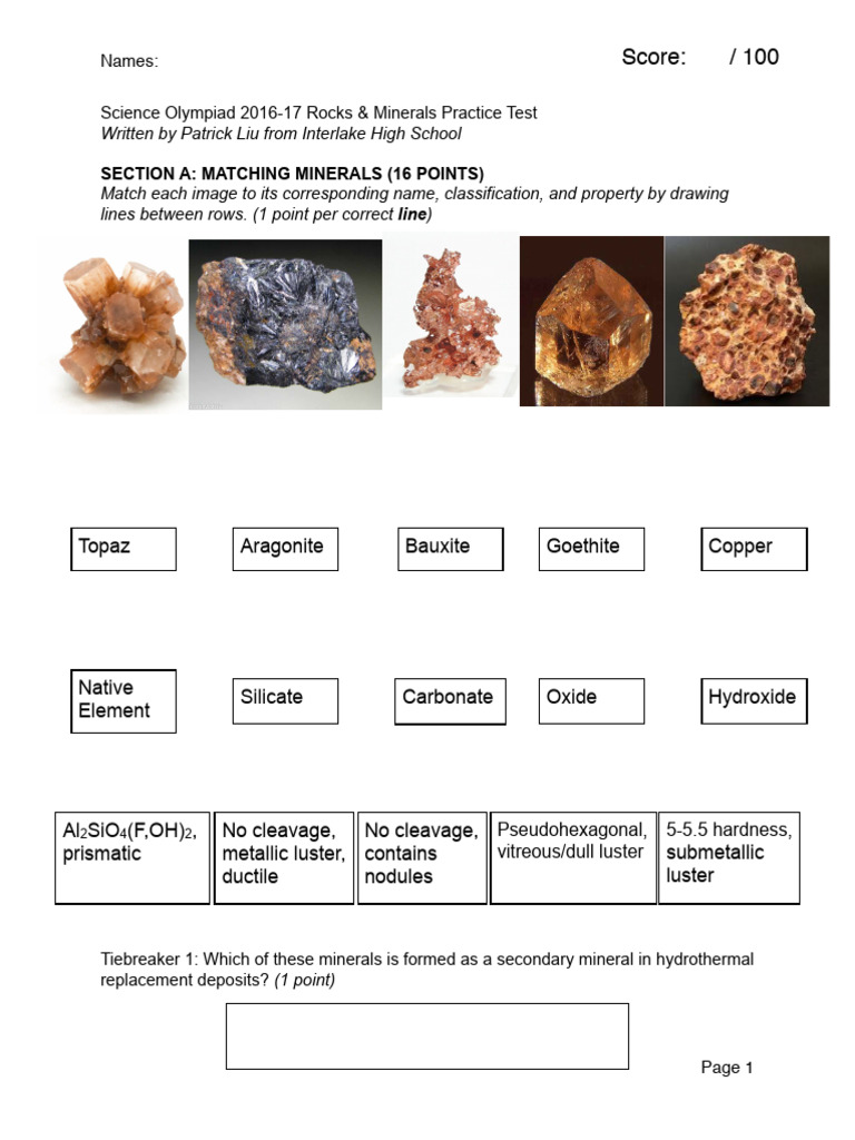 Rocksminerals 2017 C Captainstryouts-Interlake Test | PDF | Minerals ...