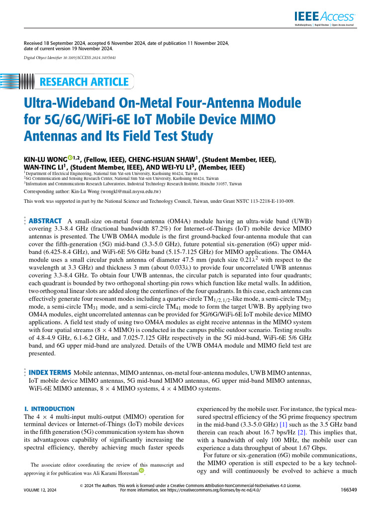 Ultra-Wideband On-Metal Four-Antenna Module For 5G 6G WiFi-6E IoT ...