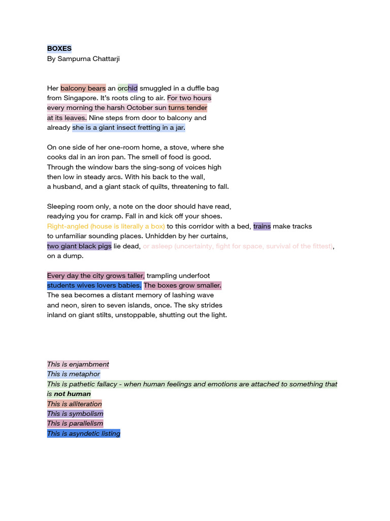 Boxes by Sampurna Chattarjee - Analysis | PDF