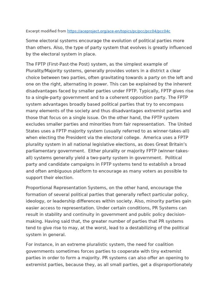 Electoral Systems and Political Parties | PDF | Political Parties ...