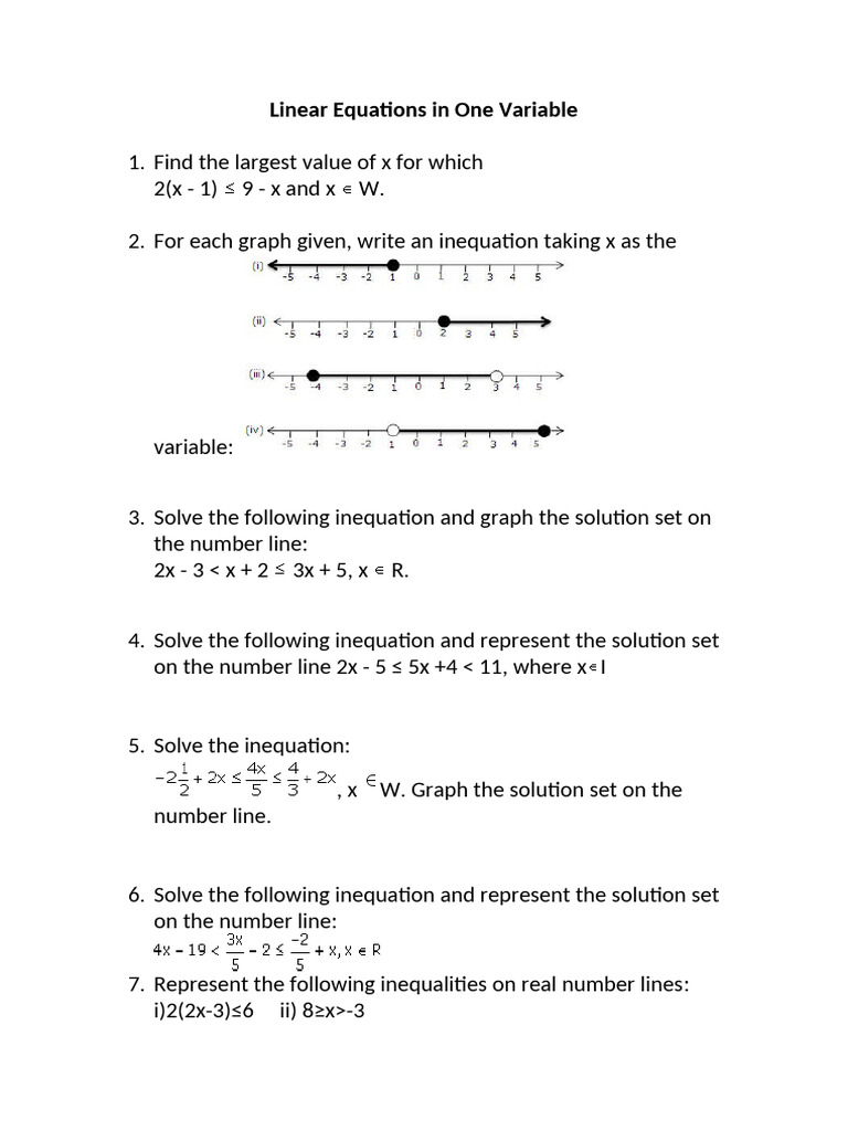 Class 10 Linear Inequations Paper 2 | PDF