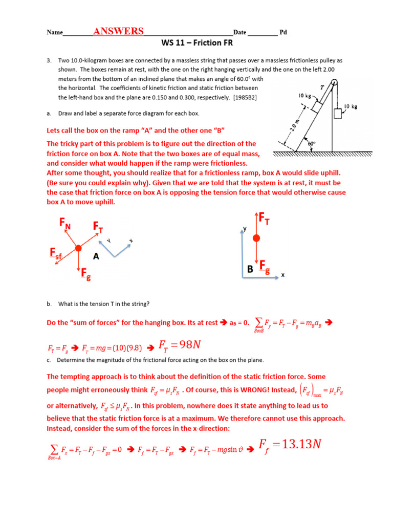 WS 11 - Friction AP Problems 2021 - ANSWERS 2 | PDF | Force | Friction
