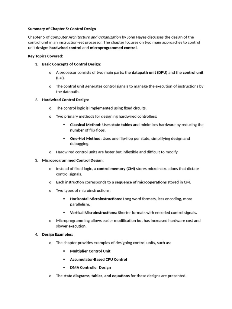 Summary of Chapter 5 - John Hayes | PDF | Central Processing Unit | Electronic Engineering