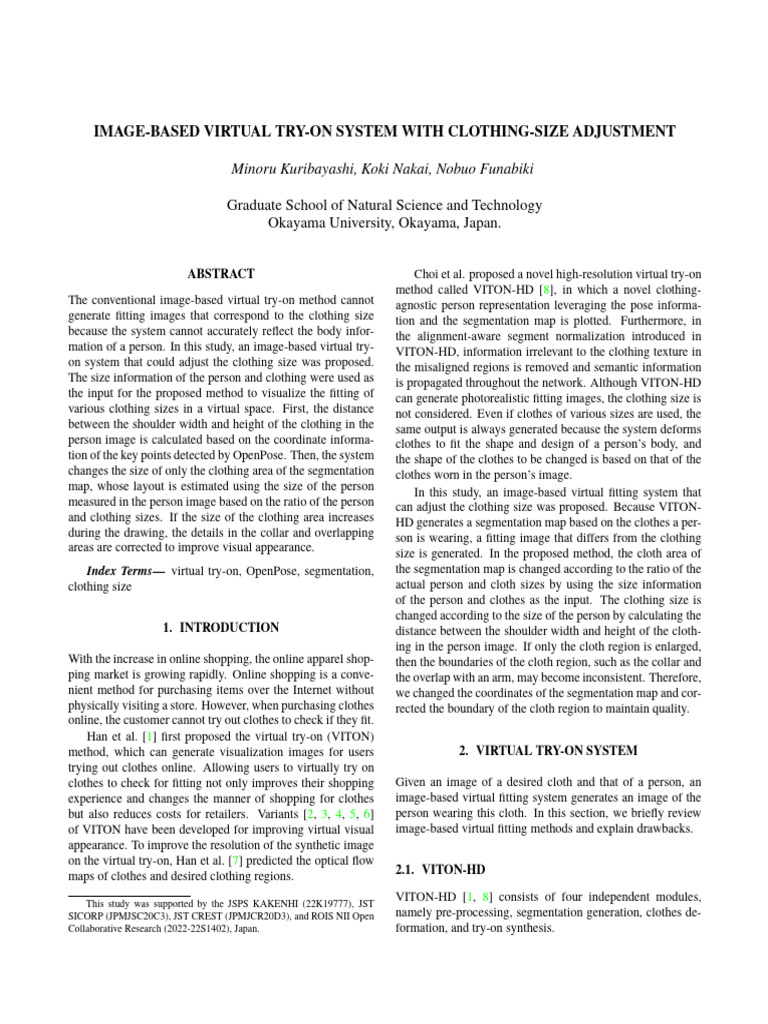 Image-Based Virtual Try-On System With Clothing-Si | PDF | Image Segmentation | Online Shopping