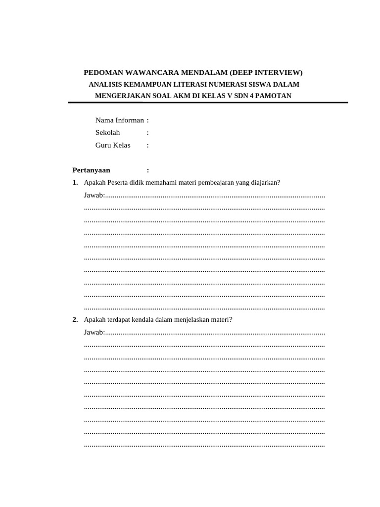 Pedoman Wawancara Mendalam (Guru) | PDF