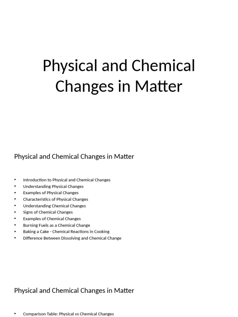 Physical and Chemical Changes in Matter | PDF | Chemical Reactions ...