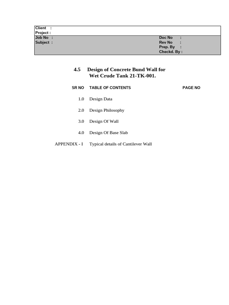 RCC Bund Wall With Shear KeyGHG | PDF | Continuum Mechanics | Civil ...