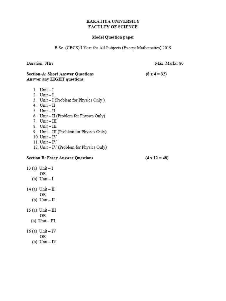 Faculty of Science QP Pattern 2019 20 | PDF