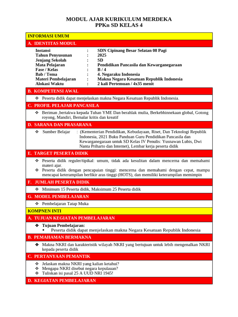 Modul Ajar PPKN BAB 4 KELAS 4 | PDF