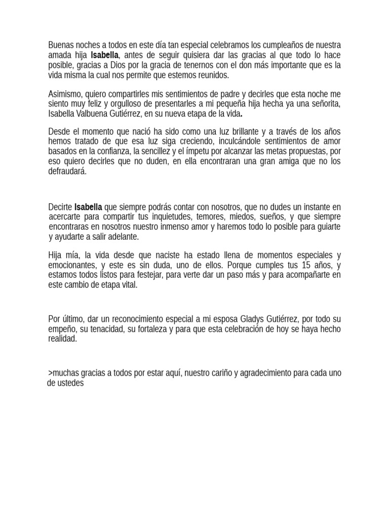 Carta emotiva para mi hija en sus 15 años | PDF