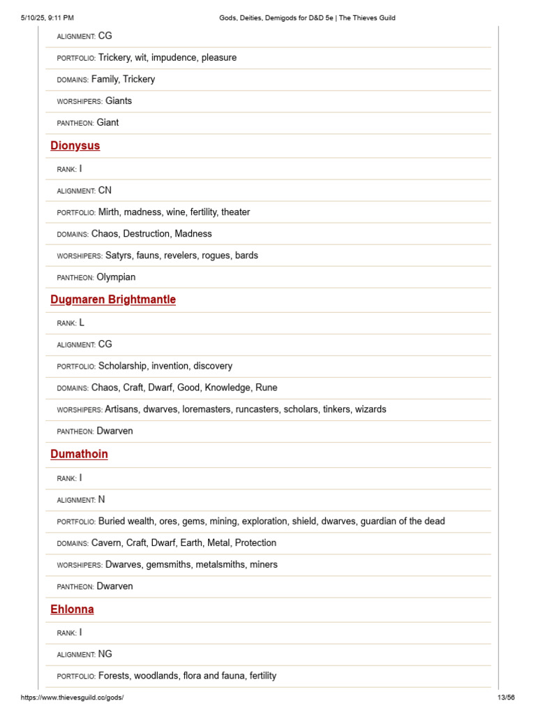 D&D Deities and Their Domains | PDF | Dwarf (Dungeons & Dragons) | Elf ...