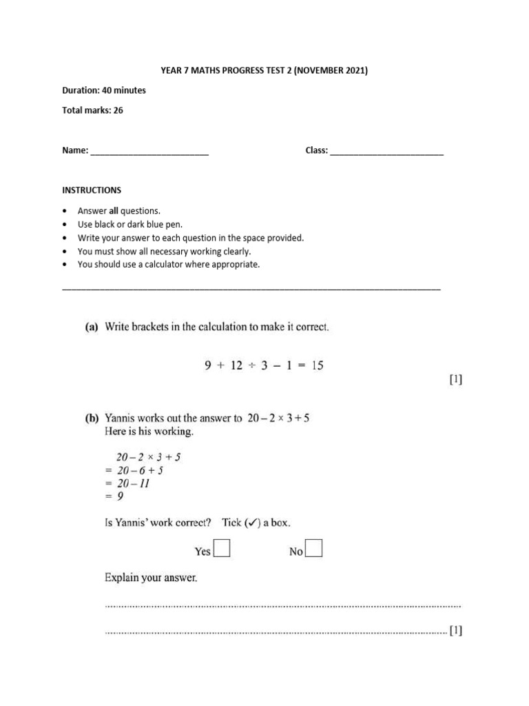 Y7 Quiz 2 | PDF
