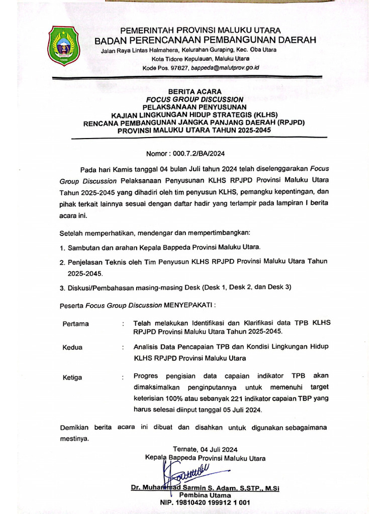 Berita Acara FGD KLHS & Progres | PDF