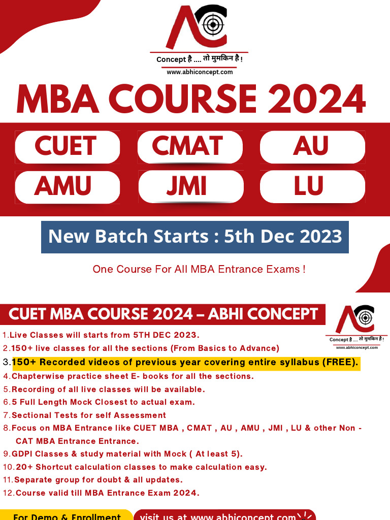 MBA Entrance Course Syllabus 2024 | PDF | English Language | Geometry