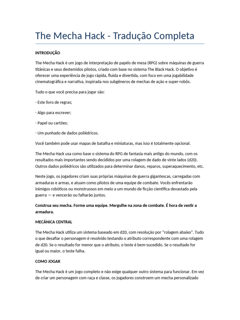 The Mecha Hack: RPG de Mechas e Combate | PDF