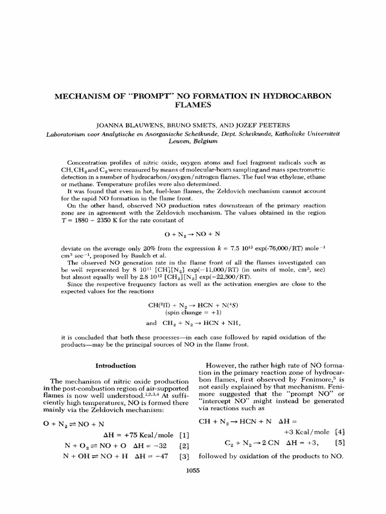 Prompt NO Formation in Hydrocarbon Flames | PDF | Chemical Equilibrium ...