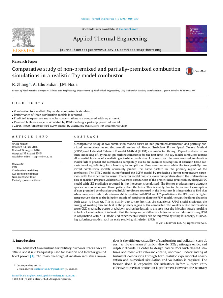 Comparative Study of Non-premixed and Partially-premixed Combustion | PDF | Turbulence | Combustion