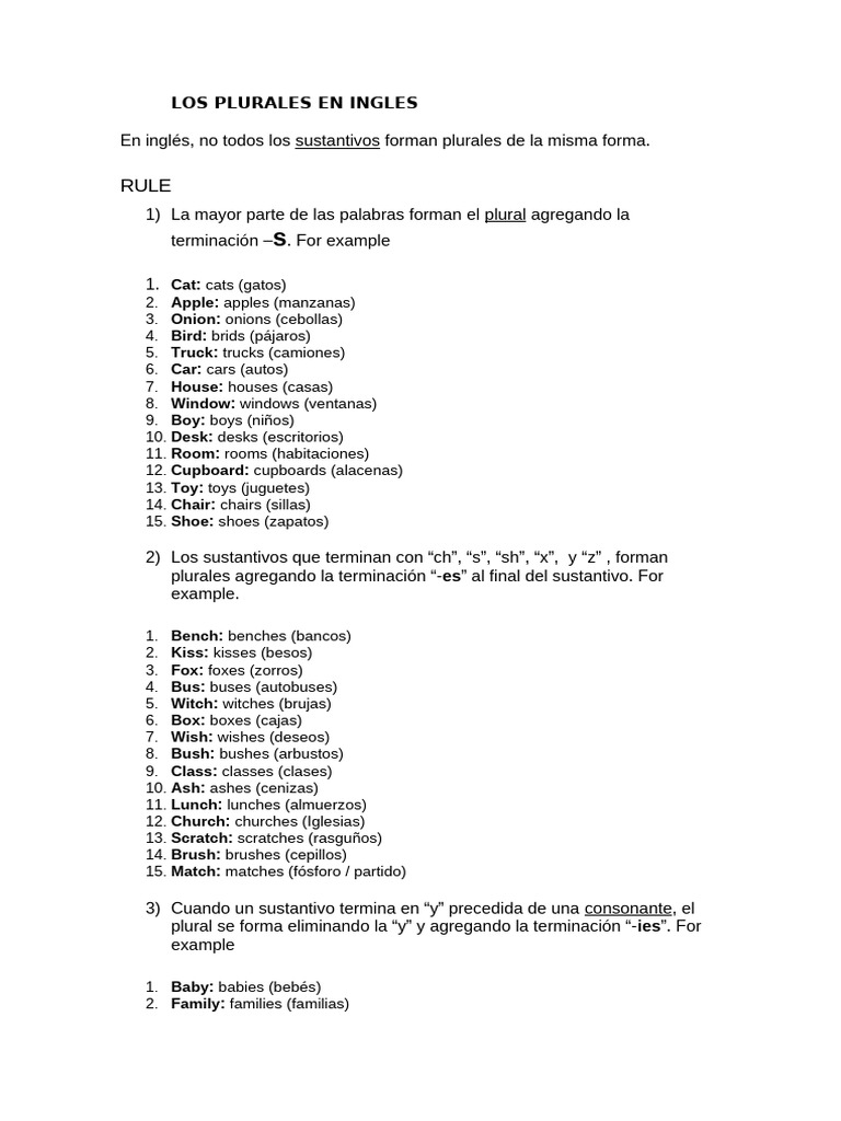 Clases LOS PLURALES EN INGLES 111 | PDF | Morfología Lingüística | Lingüística