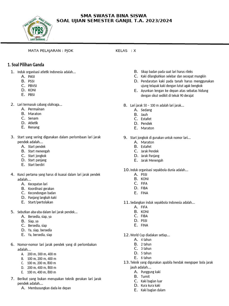 Soal Pjok Kelas X | PDF