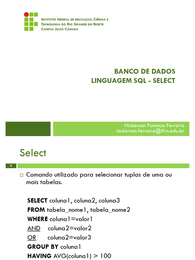 0 Lab03 Teoria A-SELECT Introducao | PDF | SQL | Software de ...