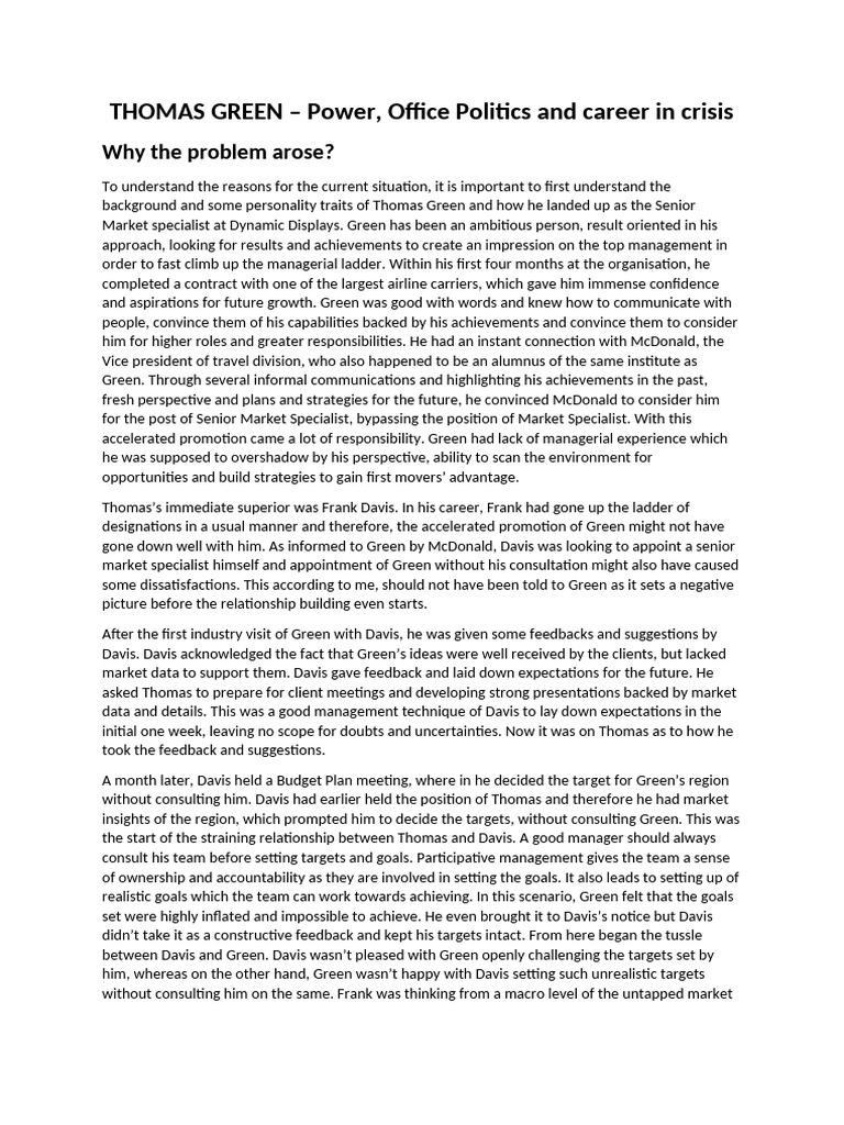 Thomas Green-Case Analysis - Mahima Jain | PDF | Psychology | Social ...