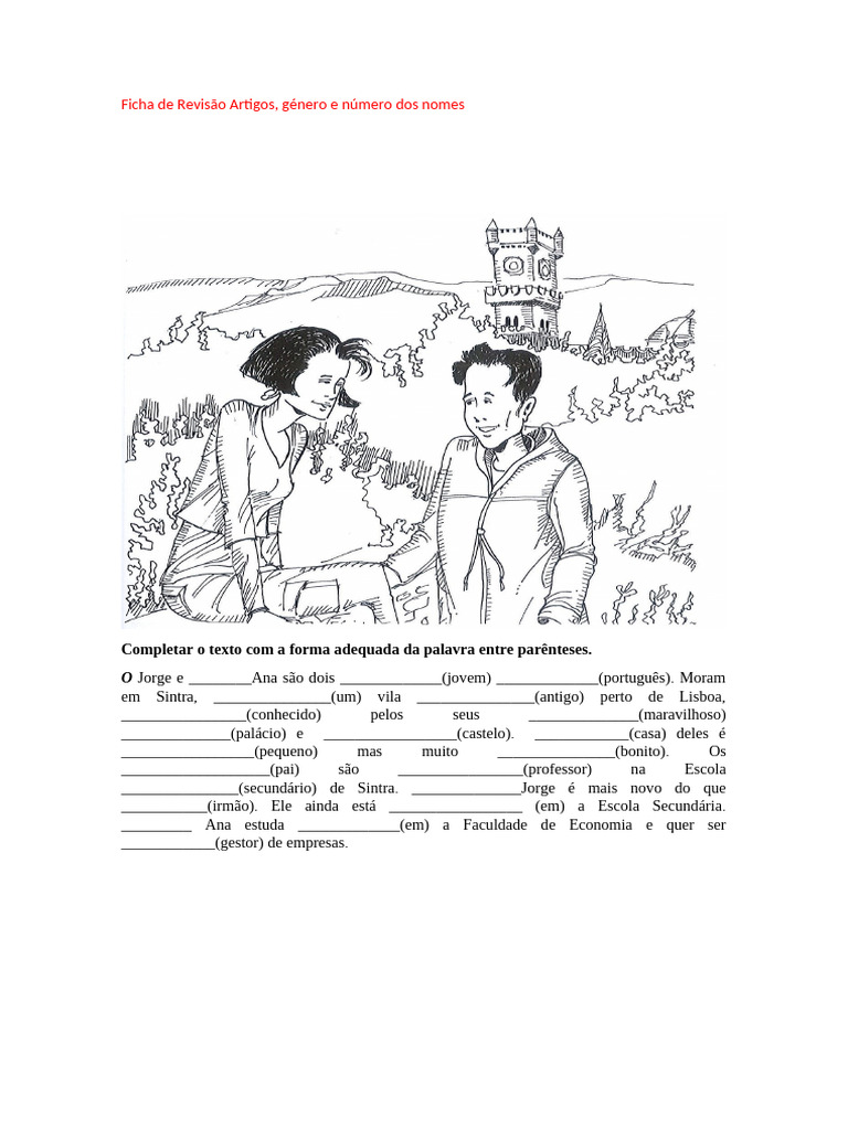 Ficha de Revisão Artigos, Género e Número Dos Nomes - MJ | PDF