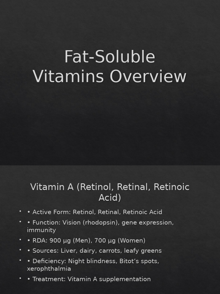 Fat-Soluble Vitamins: Functions & Sources | PDF