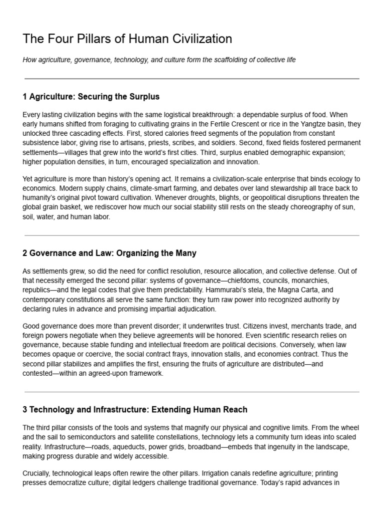 Essay - The Four Pillars of Human Civilization | PDF | Agriculture ...