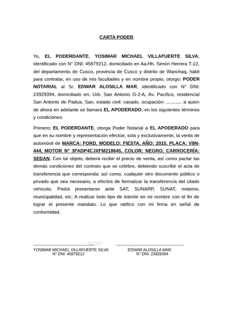 Carta Poder Notarial | PDF