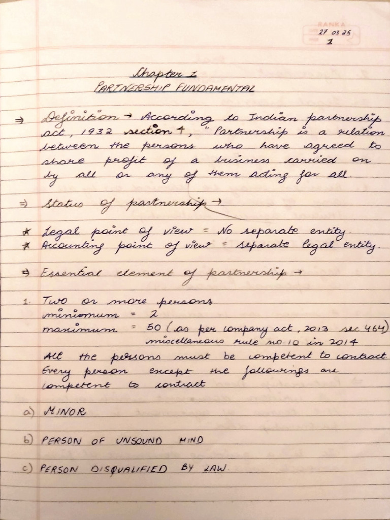 CH 1 Accountancy Notes (Class 12) | PDF