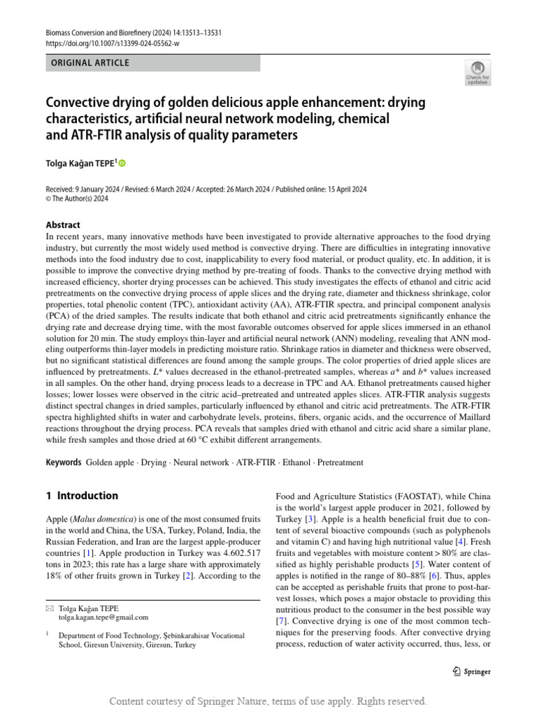 Convective Drying of Golden Delicious Apple Enhancement Drying Characteristics Artificial Neural ...